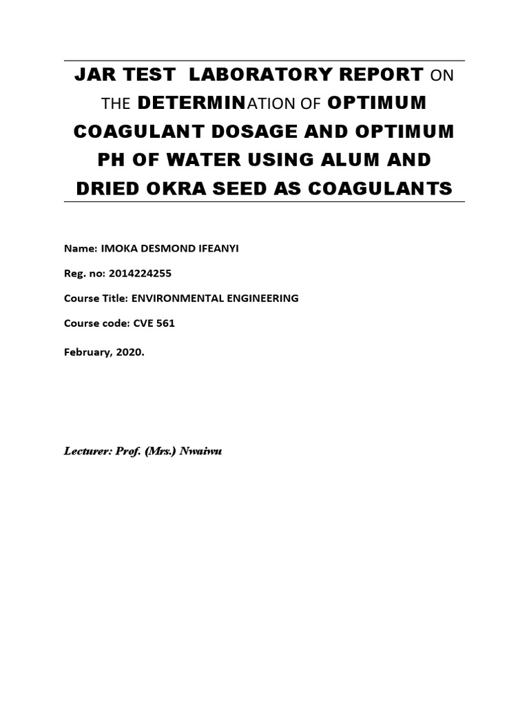 Jar Test Report | PDF | Colloid | Applied And Interdisciplinary Physics