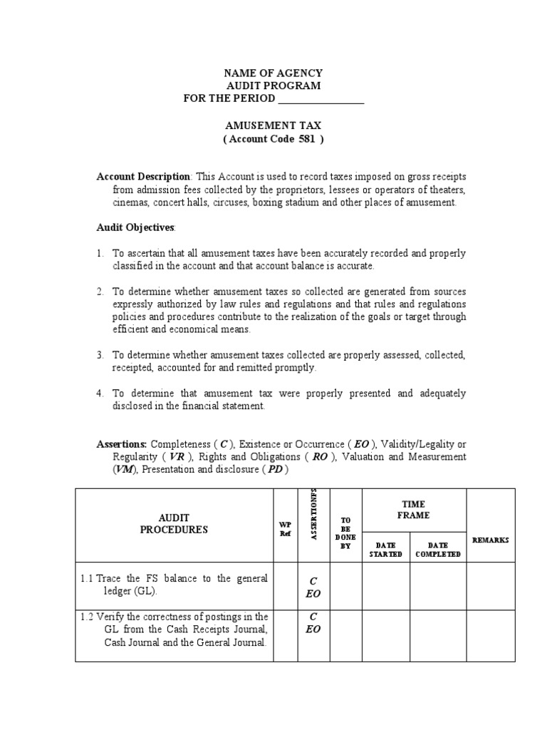 Audit Program - Amusement Tax | PDF | Audit | Income