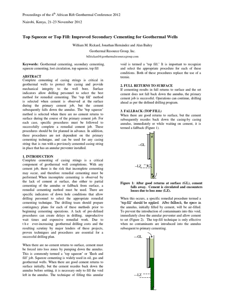Top Squeeze or Top Fill: Improved Secondary Cementing For Geothermal ...
