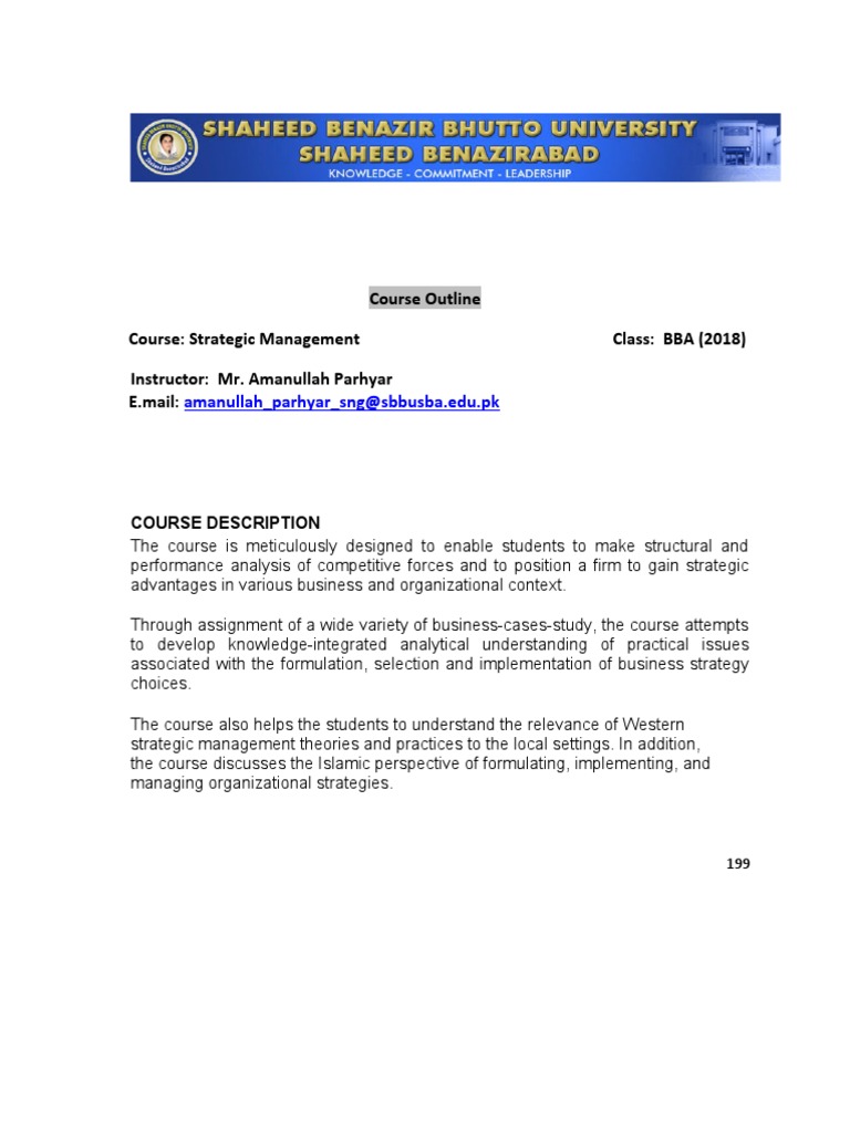 STRATEGIC MANAGEMENT Course Outline | PDF | Strategic Management | Swot ...