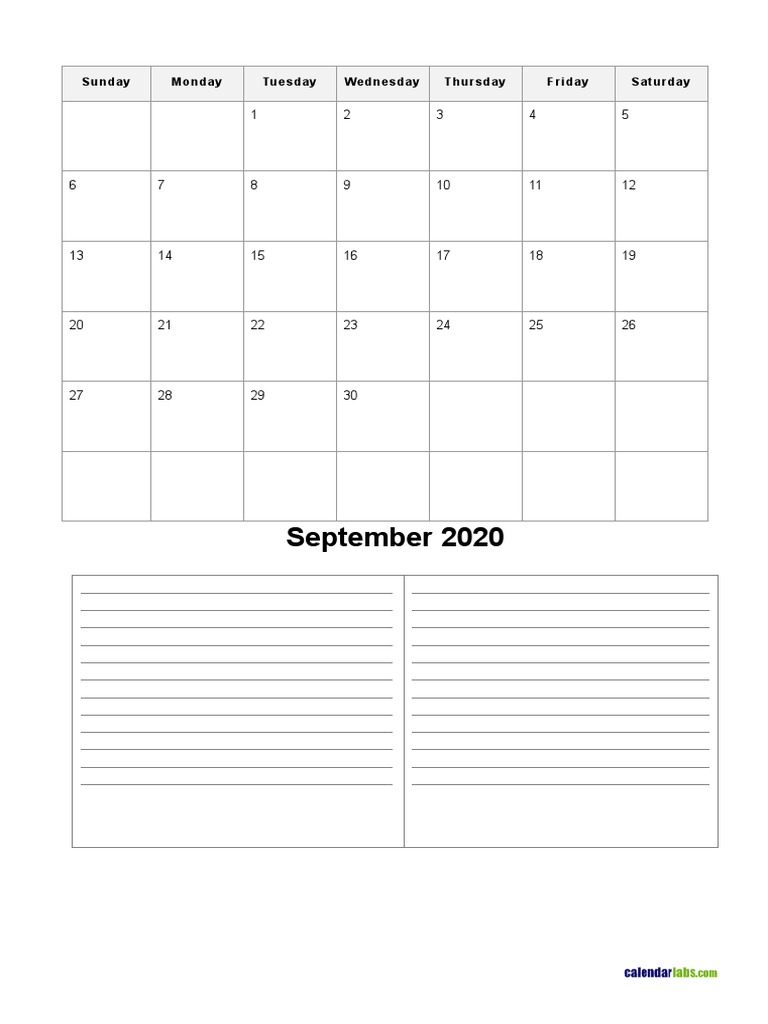 September 2020: Sunday Monday Tuesday Wednesda y Thursday Friday ...