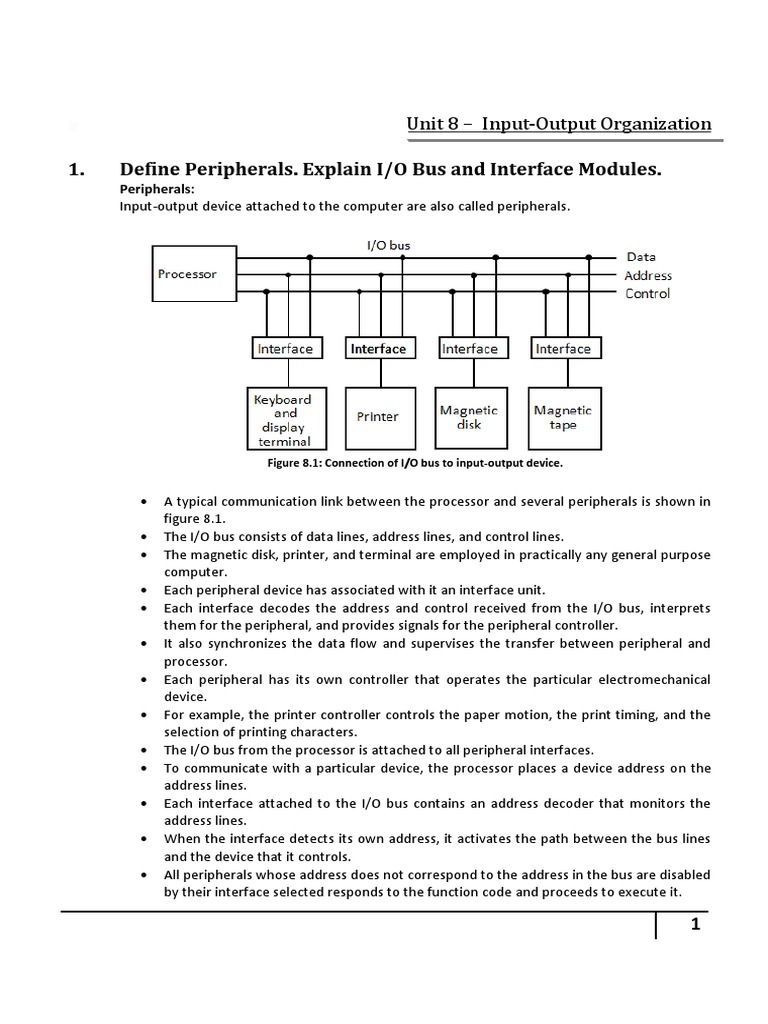 Define Peripherals. Explain I/O Bus and Interface Modules | PDF | Input/Output | Central ...