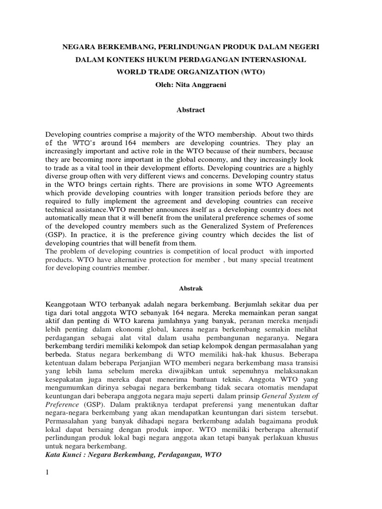 Negara Berkembang, Perlindungan Produk Dalam Negeri Dalam Konteks Hukum Perdagangan ...