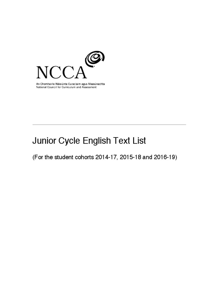 Junior Cycle English Text List: (For The Student Cohorts 2014-17, 2015 ...
