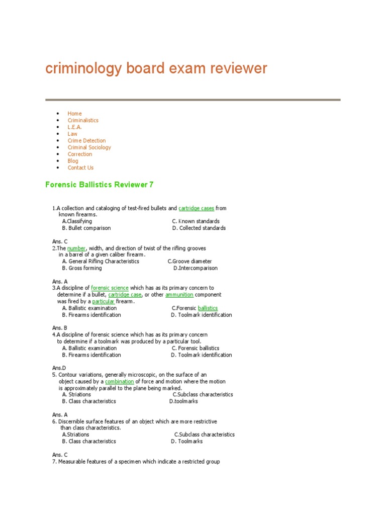 Criminology Board Exam Reviewer | PDF | Forensic Science | Projectile ...