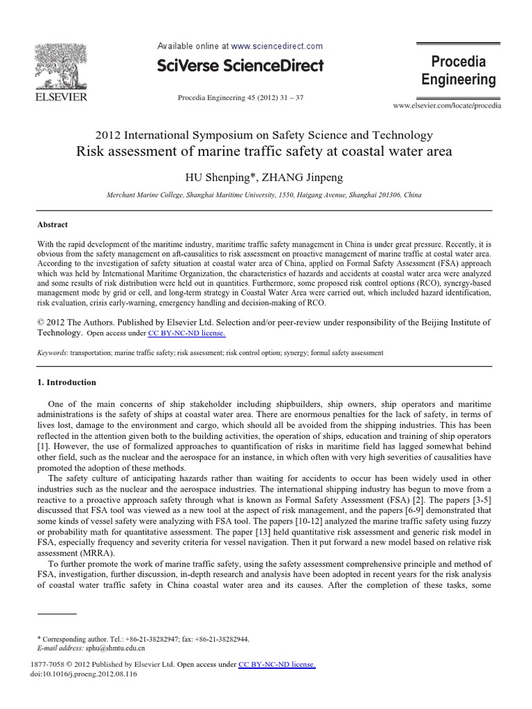 1.1. Prof. Risk Assessment of Marine Traffic Safety at Coastal Water ...