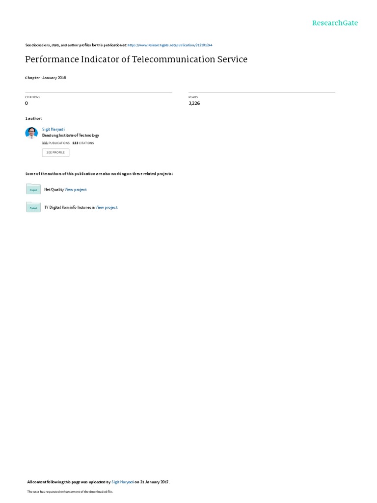 Telecommunication Service Performance Indicators | PDF | Quality Of ...