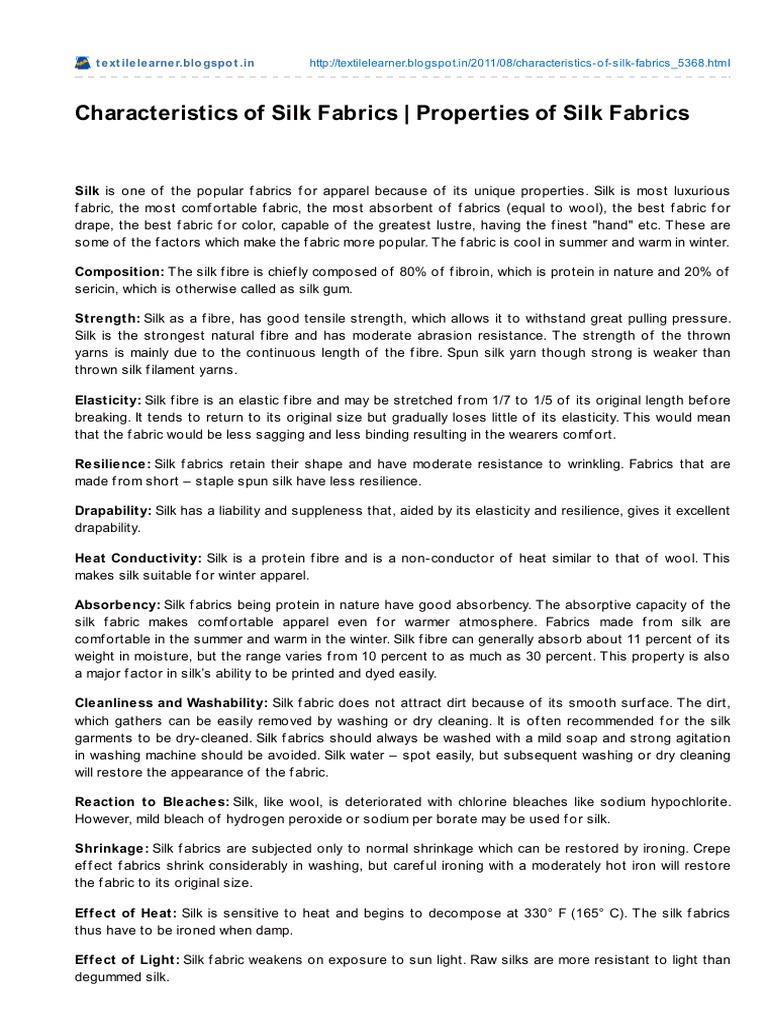 Characteristics of Silk Fabrics - Properties of Silk Fabrics | PDF ...