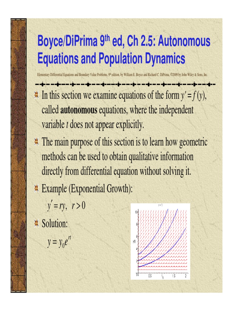 Boyce/Diprima 9 Ed, CH 2.5: Autonomous Equations and Population ...