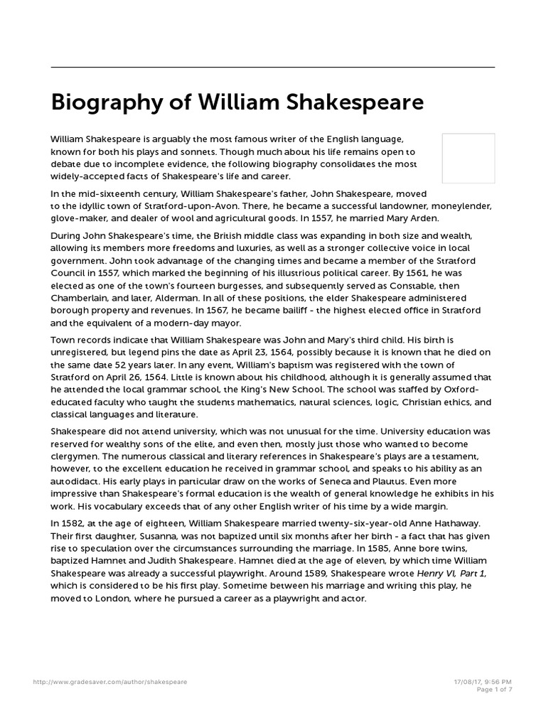 Biography of William Shakespeare | PDF | William Shakespeare | Theatre