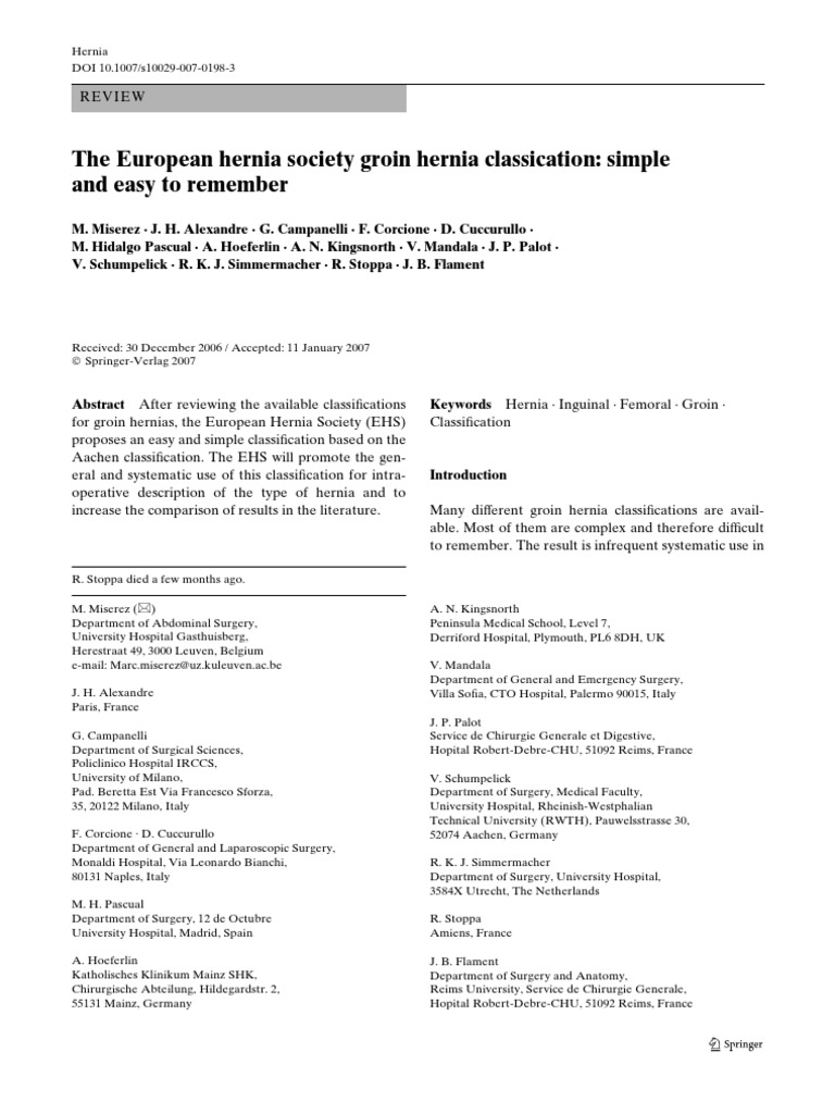 EHS Groin Hernia Classification PDF | PDF