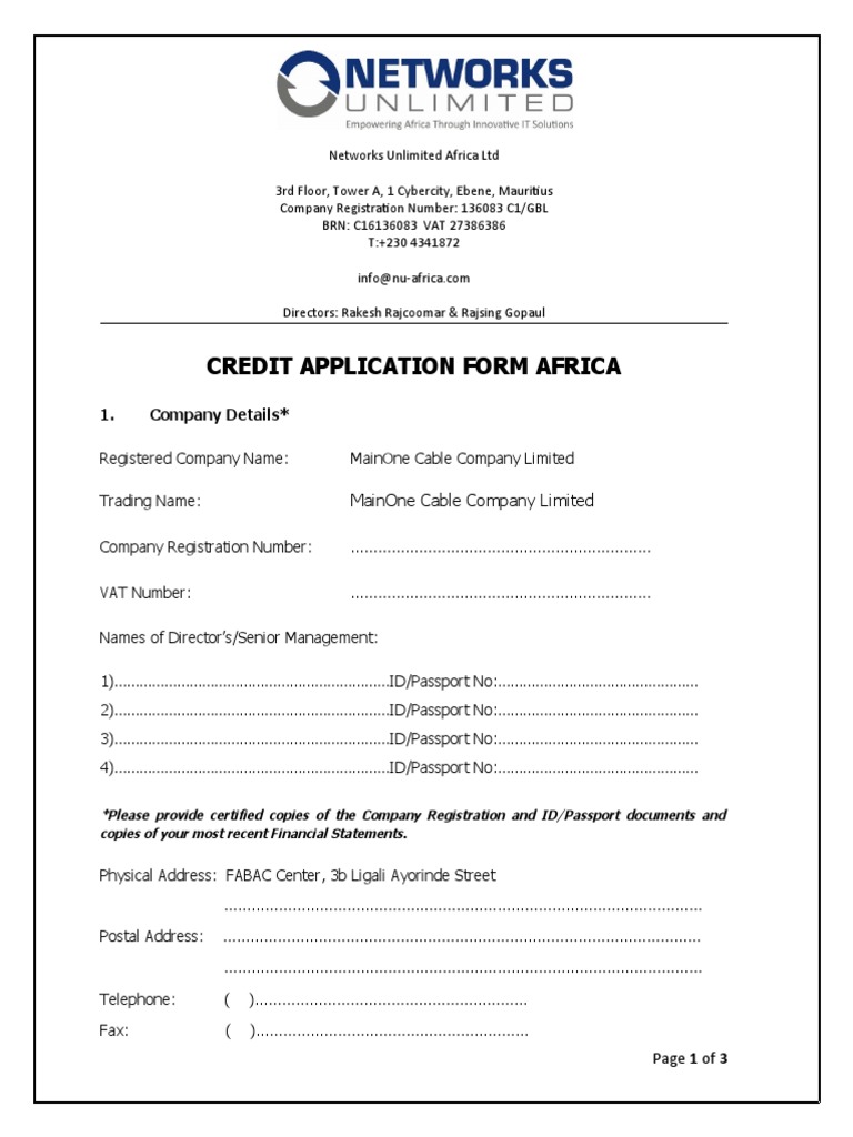 NU Credit Application Form Africa | PDF | Banks | Government