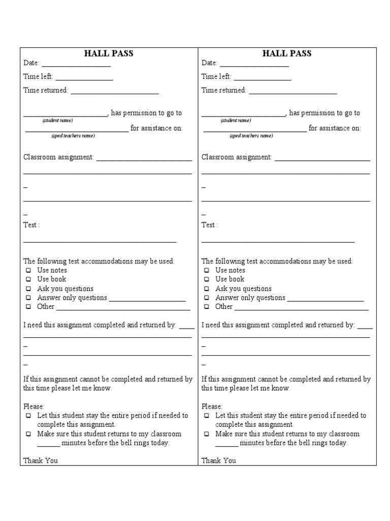 Hall Pass Templates | PDF | Classroom | Domestic Life