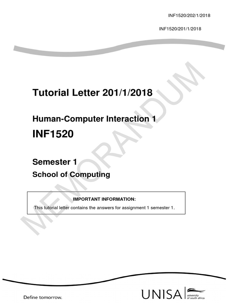 INF1520 Tutorial Letter 201-01-2018 | PDF | Human–Computer Interaction ...