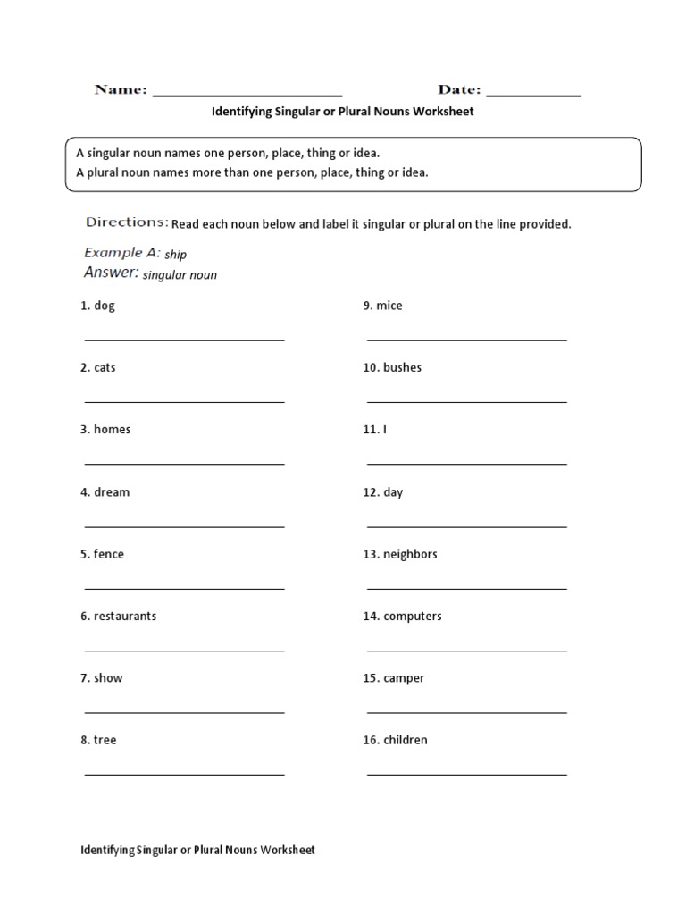 Identifying Singular or Plural Nouns Worksheet | PDF | Foreign Language ...