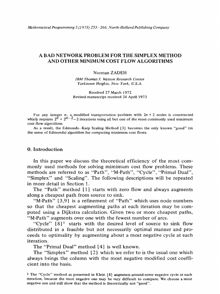 Mathematical Programming 5 (1973) - A bad network problem for minimum ...