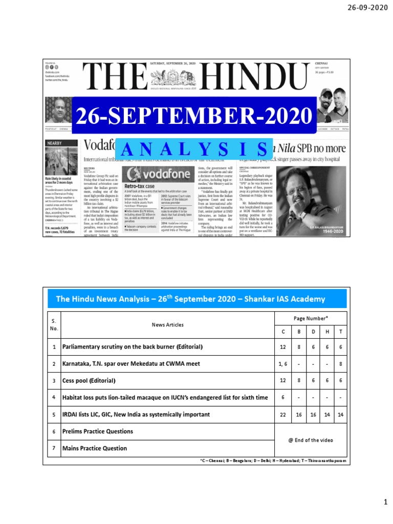 26-09-2020 - The Hindu Handwritten Notes | PDF | Committee | Taxes