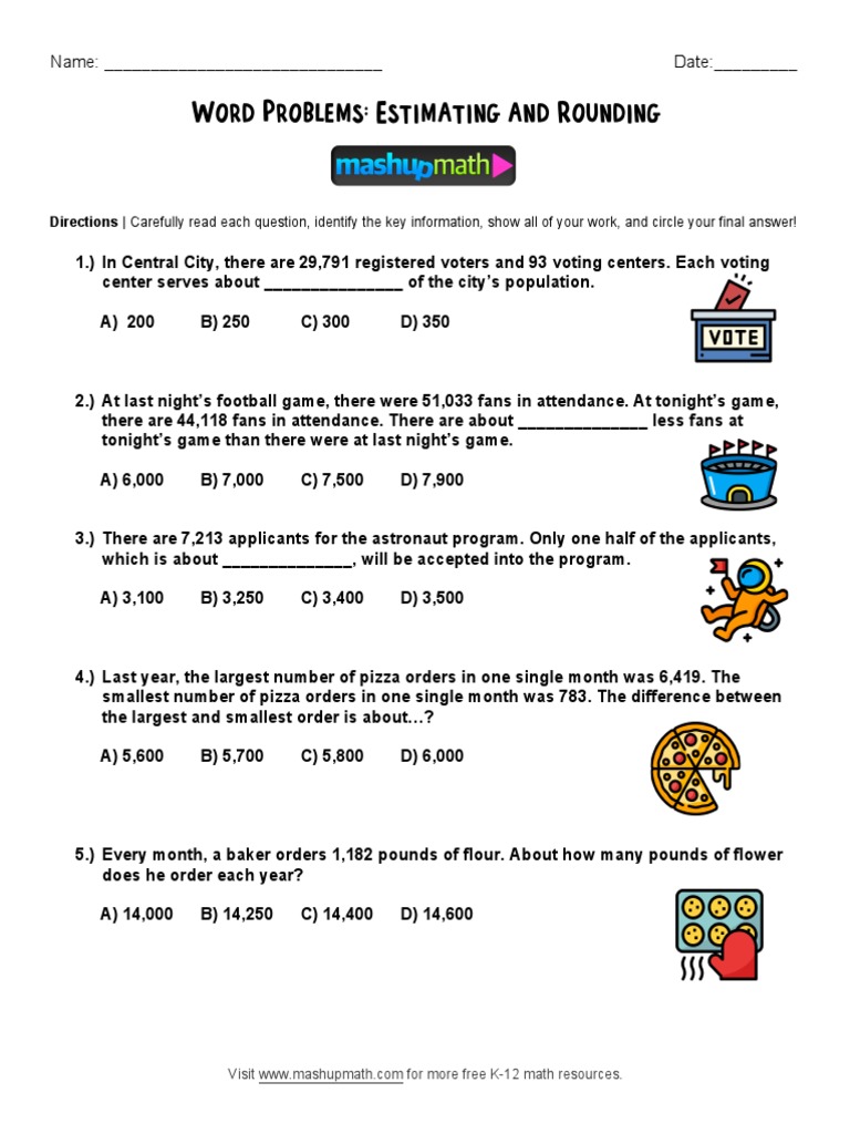 Word Problems: Estimating and Rounding | PDF