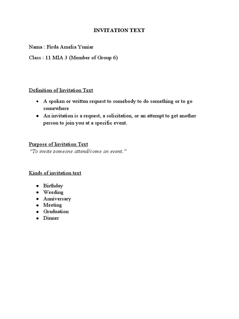 Invitation Text: Structure & Examples | PDF