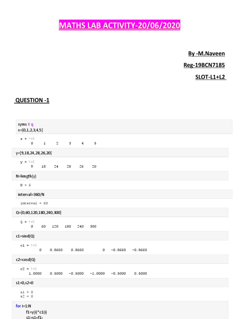 MATHS LAB ACTIVITY-20/06/2020: by - M.Naveen Reg-19BCN7185 SLOT-L1+L2 ...