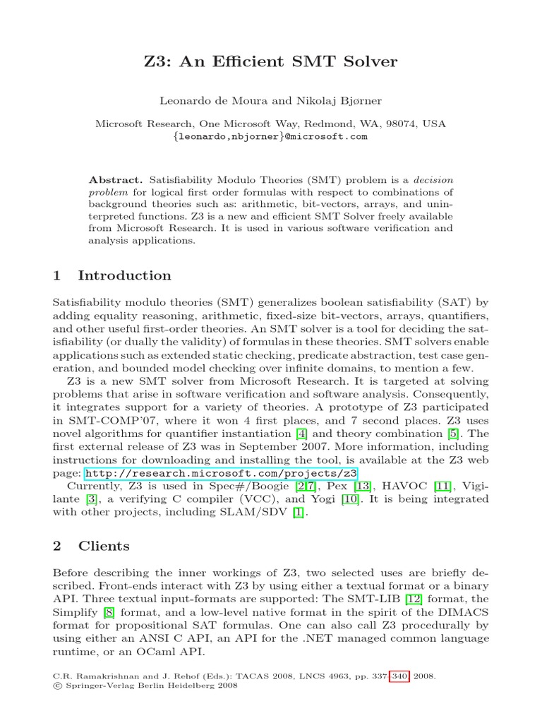 Z3 An Efficient SMT Solver | PDF | Formal Methods | Computer Science