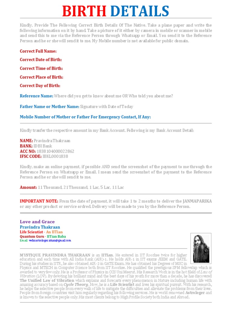 Correct Full Name: Correct Date of Birth: Correct Time of Birth ...