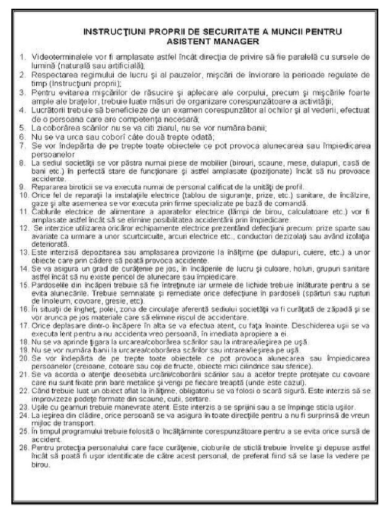 Instructiuni SSM Asistent Manager Doc3 | PDF