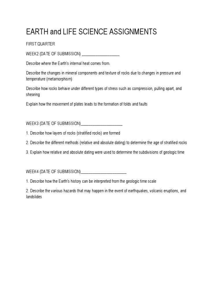 Earth and Life Science Assignments | PDF