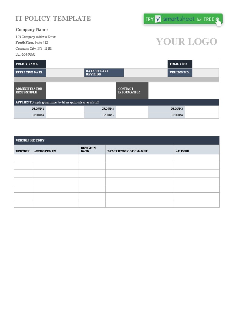 IT Policy Template for Companies | PDF | Information Security ...