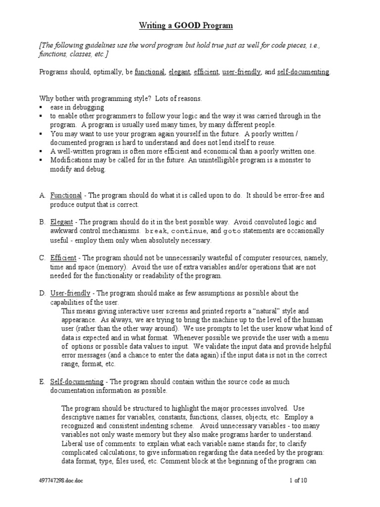 Writing A Good Program PDF Abstraction Computer Science