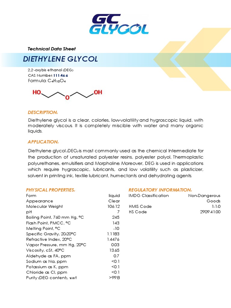 Diethylene Glycol: Technical Data Sheet | PDF | Liquids | Sodium