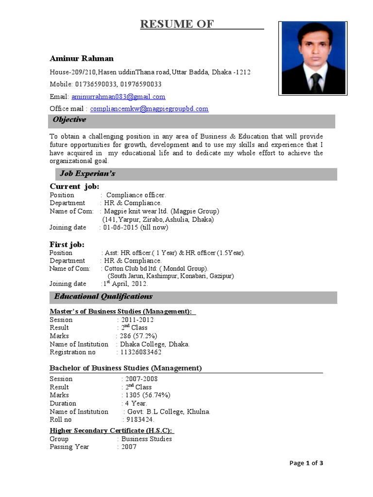CV Aminur Rahman | PDF | Business