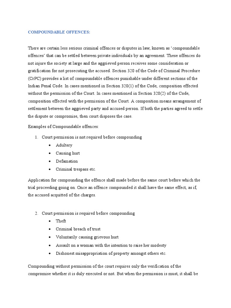 Compoundable and Non-Compoundable Offences Explained | PDF | Crime ...