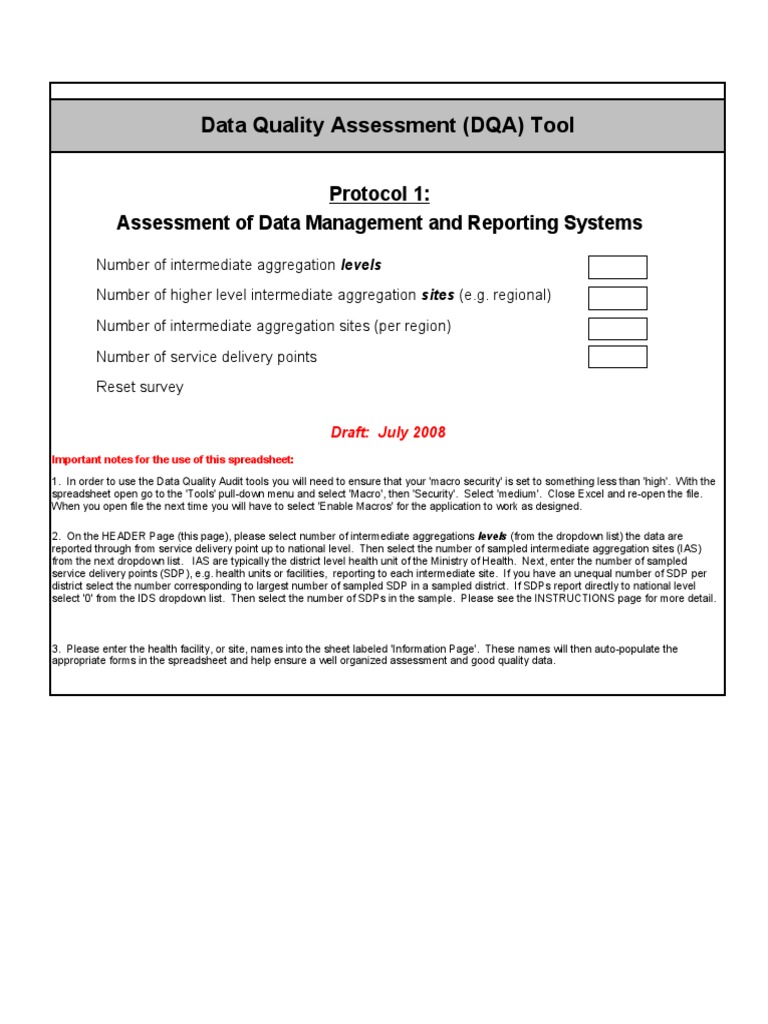 DQA Systems Assessment June 2008 | PDF | Microsoft Excel | Worksheet