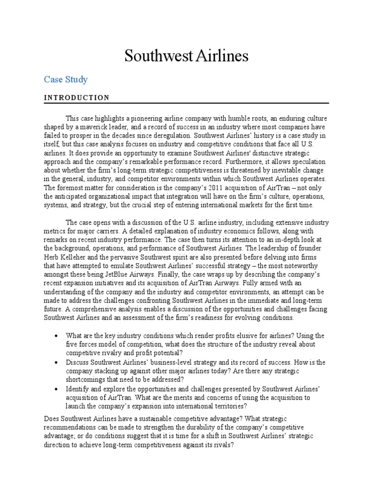 Southwest Airlines Case Study | PDF | Southwest Airlines | Airlines