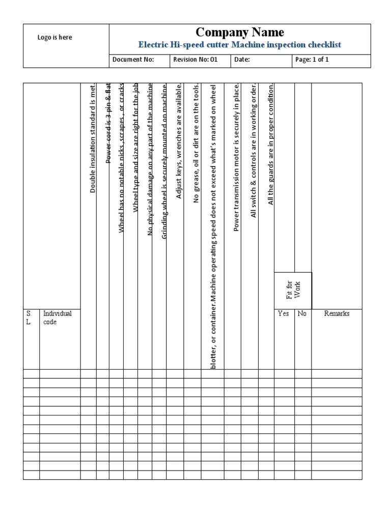 Electric Hi-Speed Cutter Machine Inspection Checklist | PDF