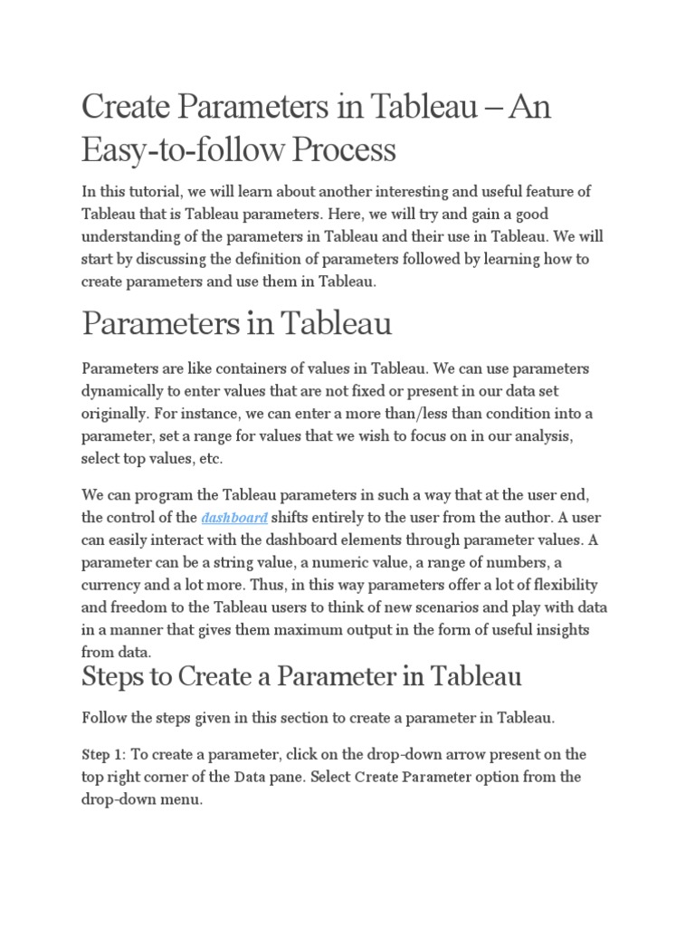 Create Parameters in Tableau 98 | PDF | Parameter (Computer Programming) | Software