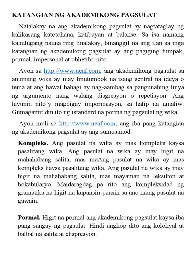 Katangian NG Akademikong Pagsulat | PDF