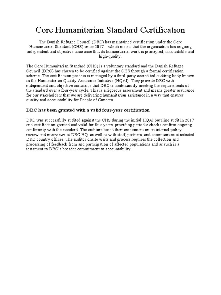 Core Humanitarian Standard Certification | PDF | Certification | Audit