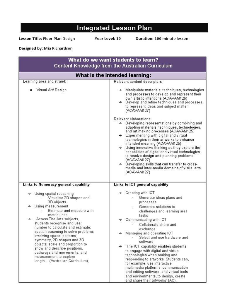 Integrated Lesson Plan: Content Knowledge From The Australian ...