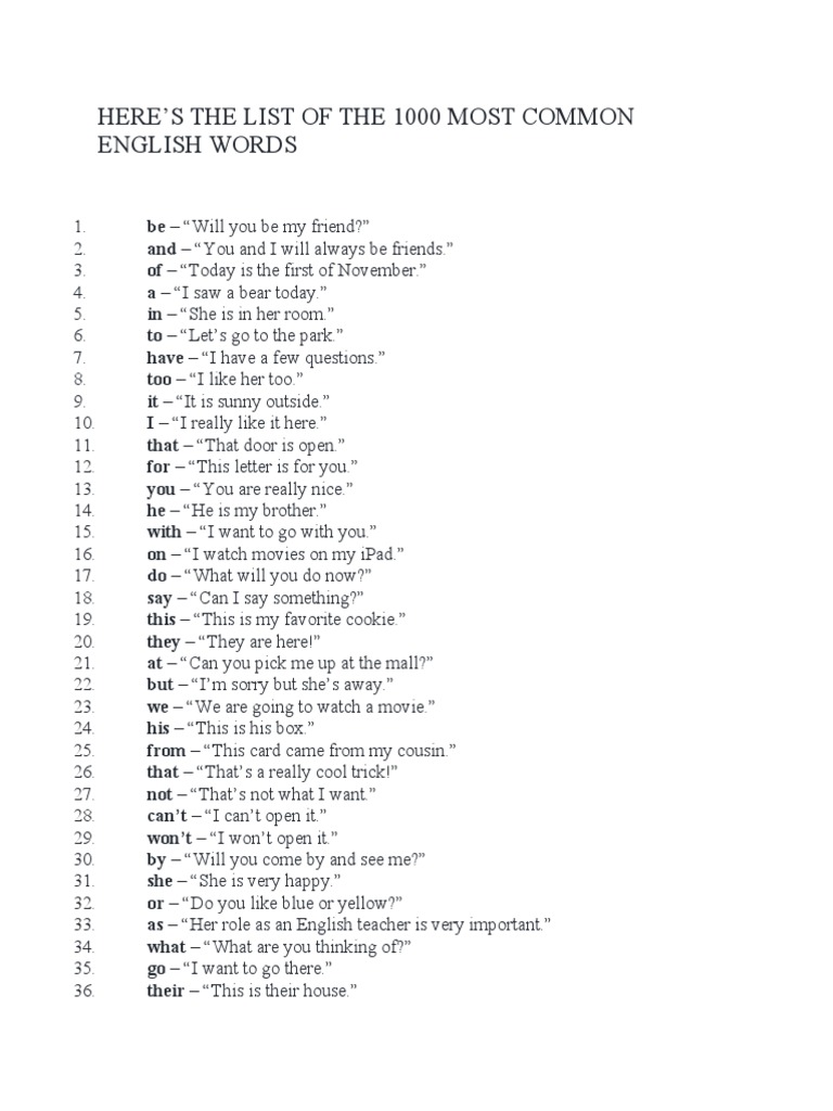 Here'S The List of The 1000 Most Common English Words | PDF