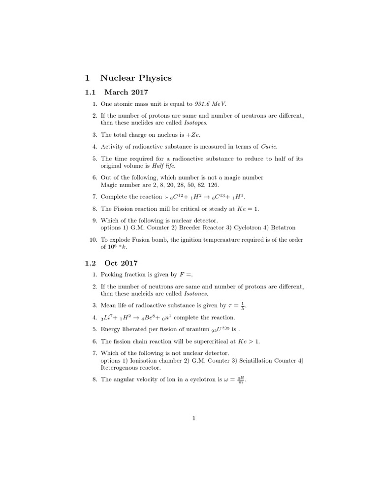 Nuclear Physics MCQ | PDF | Atomic Nucleus | Nuclear Reaction