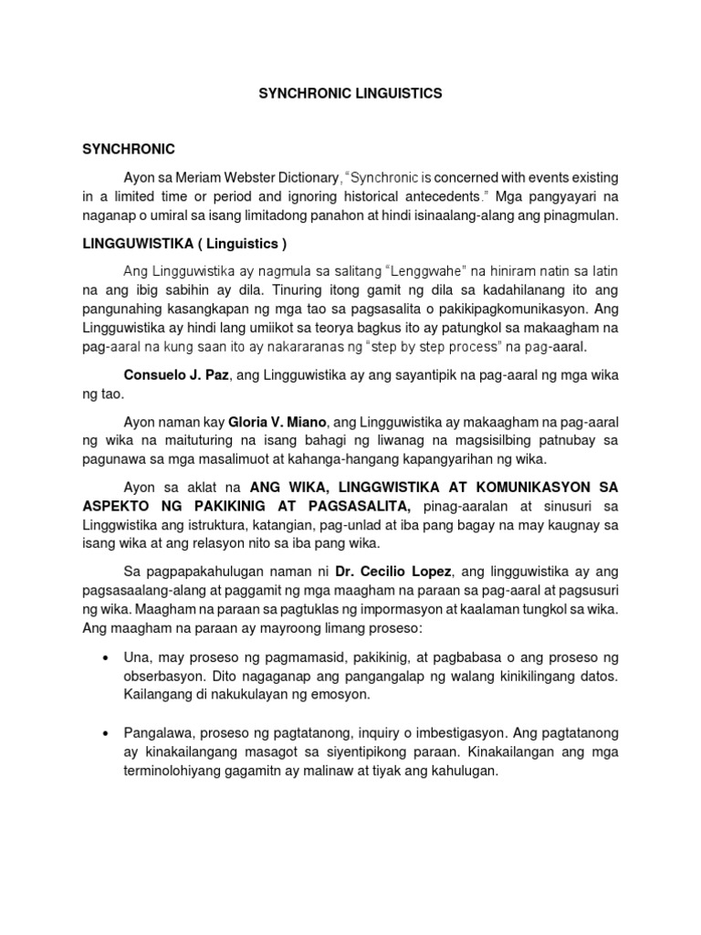 SYNCHRONIC Linguistics | PDF