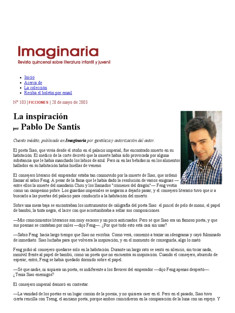 La Inspiración - , Por Pablo de Santis - Imaginaria No | PDF | Poesía