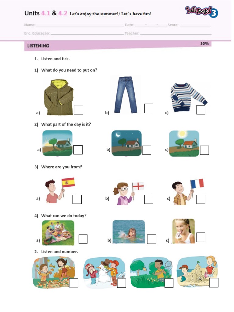 Listen and Tick. 1) What Do You Need To Put On? | PDF | Language Arts ...
