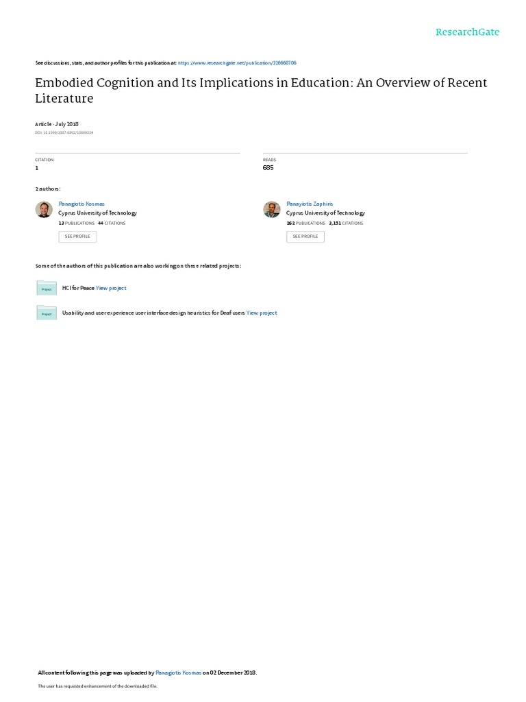 Embodied Cognition and Its Implications in Education: An Overview of ...