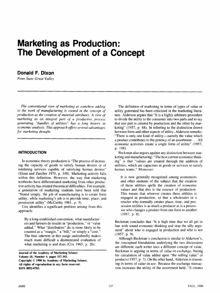 Marketing As Production The Development | PDF | Value (Economics) | Utility