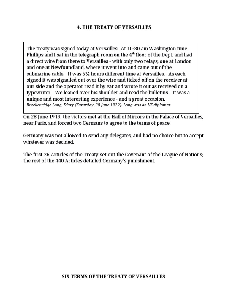 The Treaty of Versailles | PDF | Treaty Of Versailles | League Of Nations