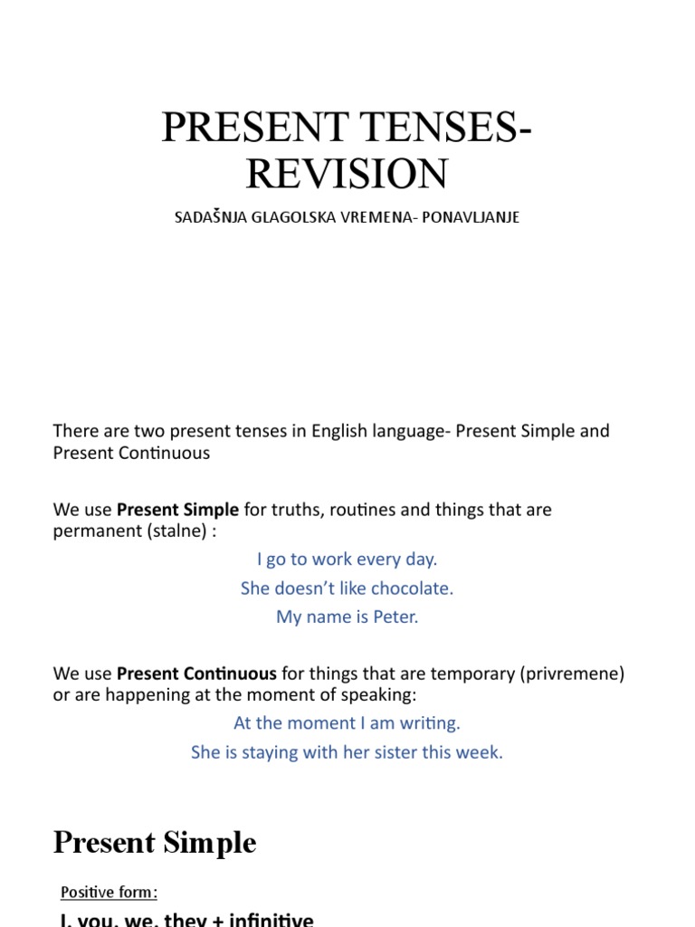 Present Tense Revision Guide | PDF | Grammatical Tense | Verb