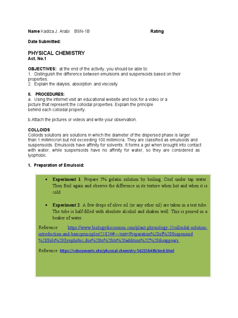 Activity No.1 Biochem Lab | PDF | Emulsion | Colloid